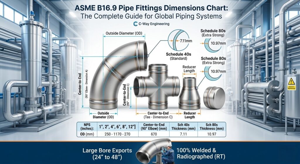 ASME B16.9 Pipe Fittings Dimensions Chart & Guide
